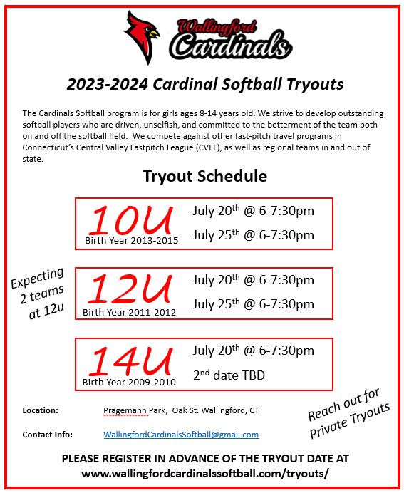 TRYOUTS – Wallingford Cardinals Softball